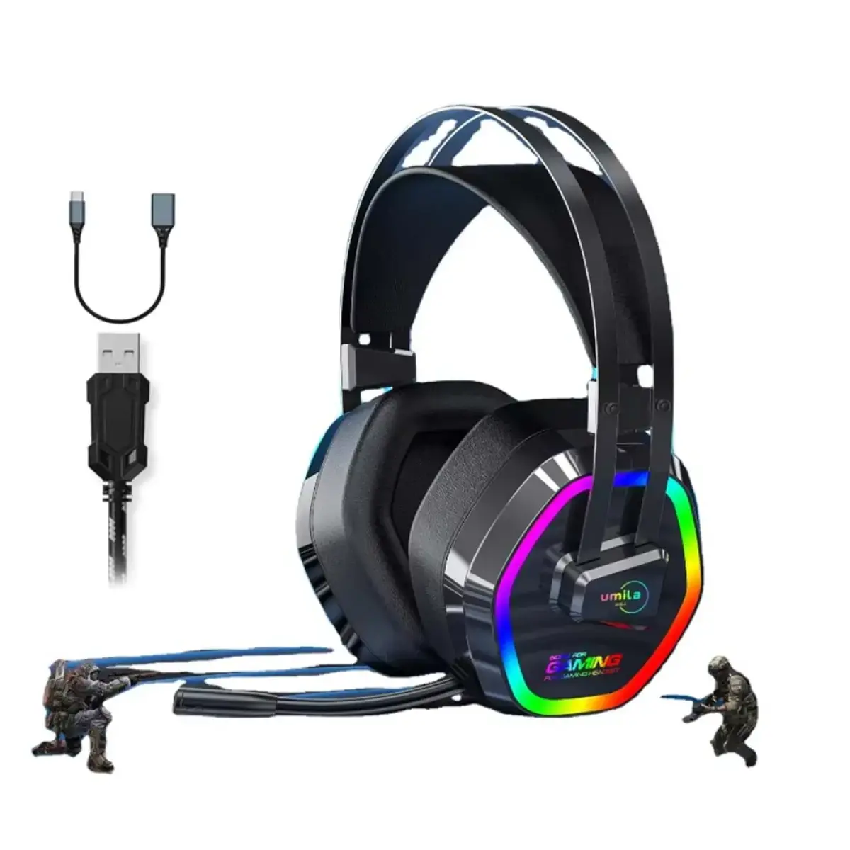 Kulak Üstü Kulaklık Rainbow USB-Typec 4D Mikrofonlu Profesyonel Rgb Oyuncu Kulaklığı G608 ...